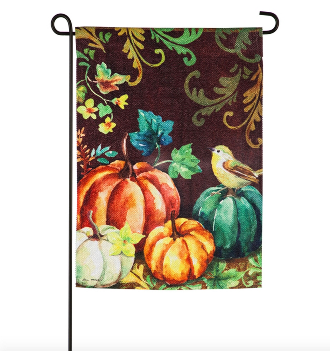 FALL PUMPKIN AND BIRD GARDEN TEXTURED SUEDE FLAG – Christine's Hallmark ...